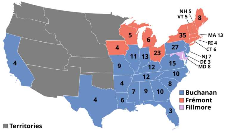 1856 US Presidential Election Map: Buchanan vs Frémont vs Fillmore ...