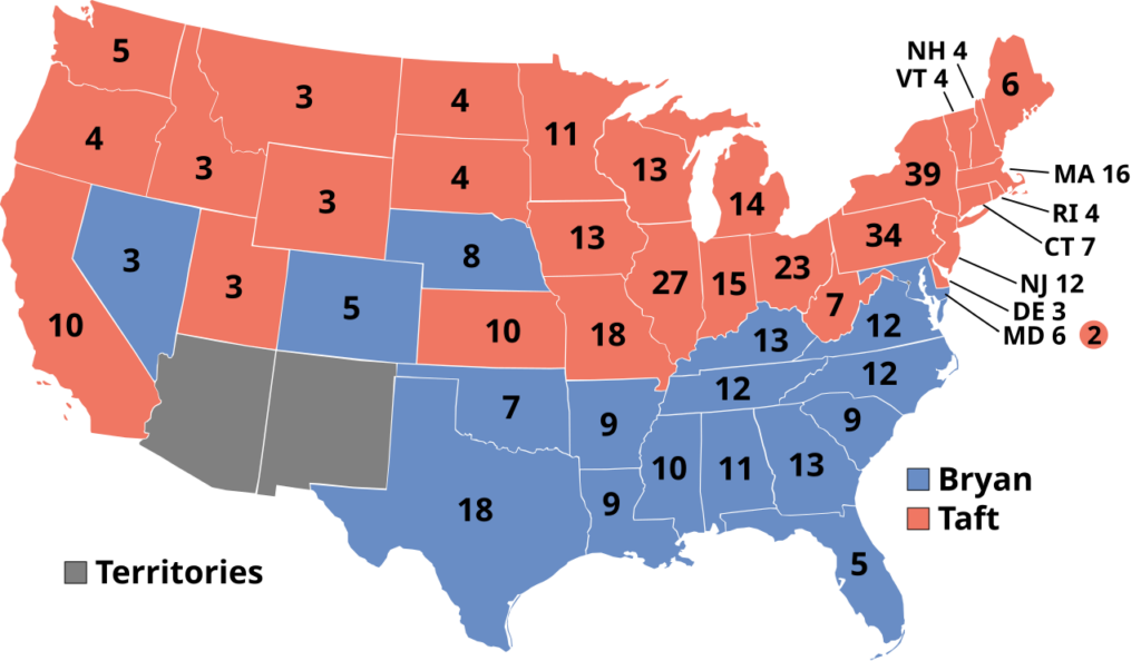 1908 US Presidential Election Map: Taft vs Bryan