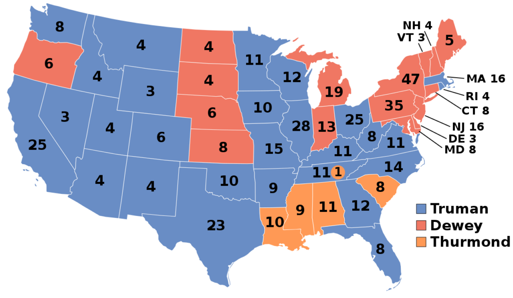 1948 US Presidential Election Map: Truman vs Dewey vs Thurmond ...