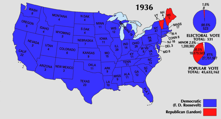1936 US Presidential Election Map: Roosevelt vs Landon