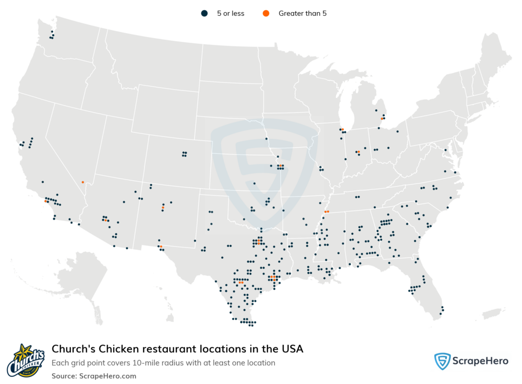 Map Of All 783 Church's Chicken Locations In The US By State