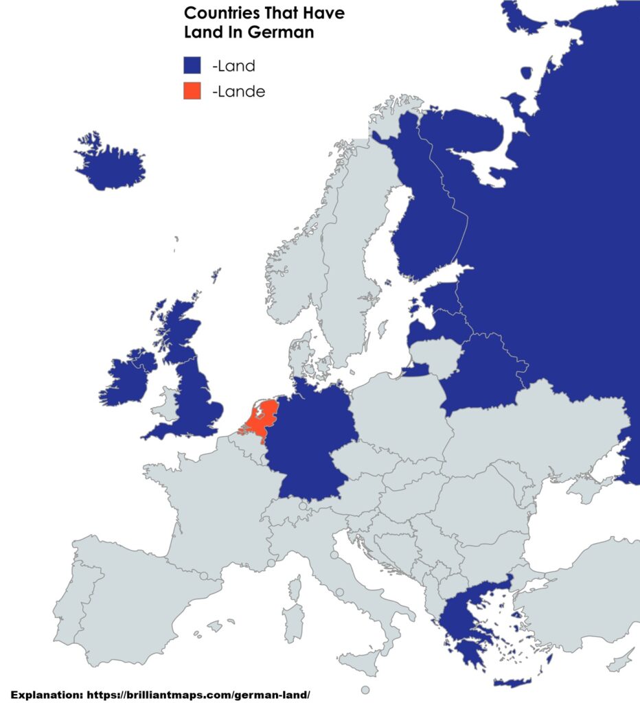 European Countries That End in -Land in German - Brilliant Maps