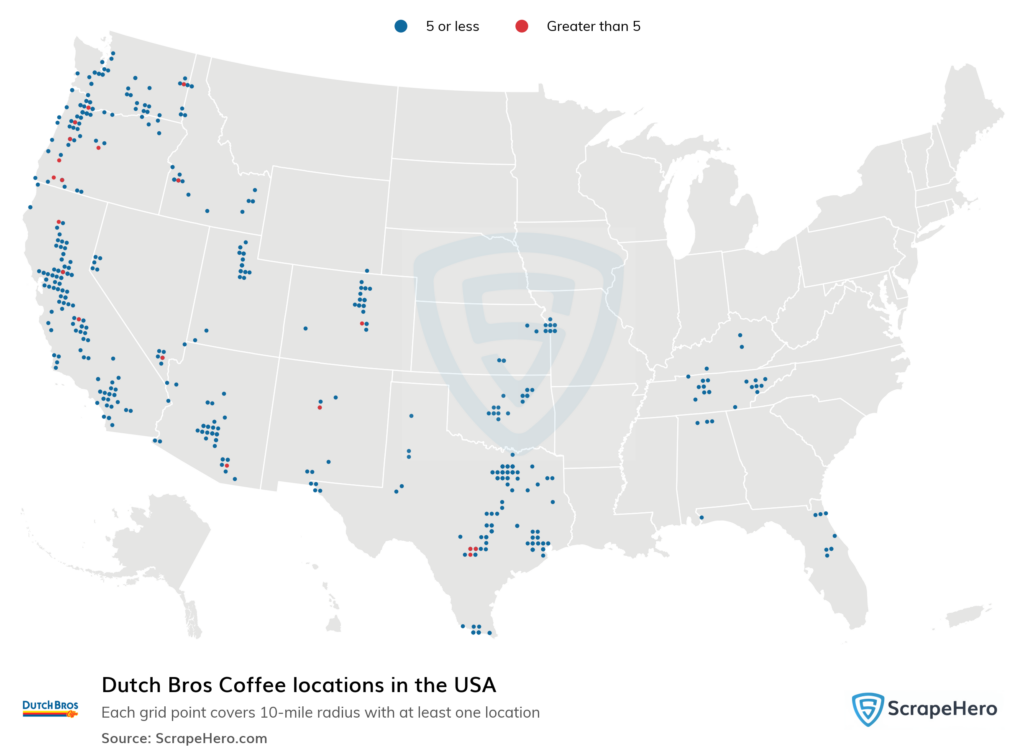 Map Showing All 979 Dutch Bros Coffee Locations In The US
