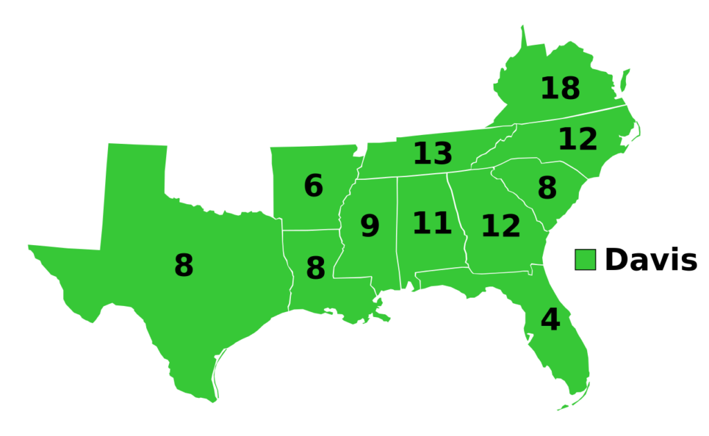 Map Of The 1861 Confederate States Of America Presidential Election ...