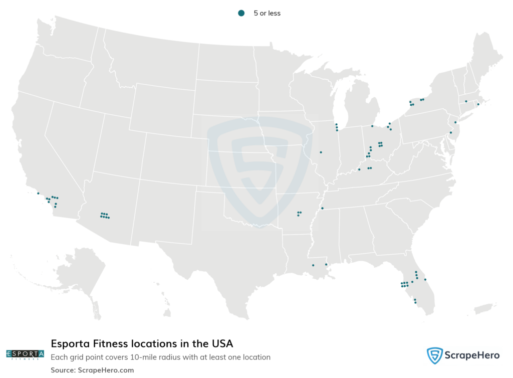 Map Of All 105 Esporta Fitness Locations In The US By State