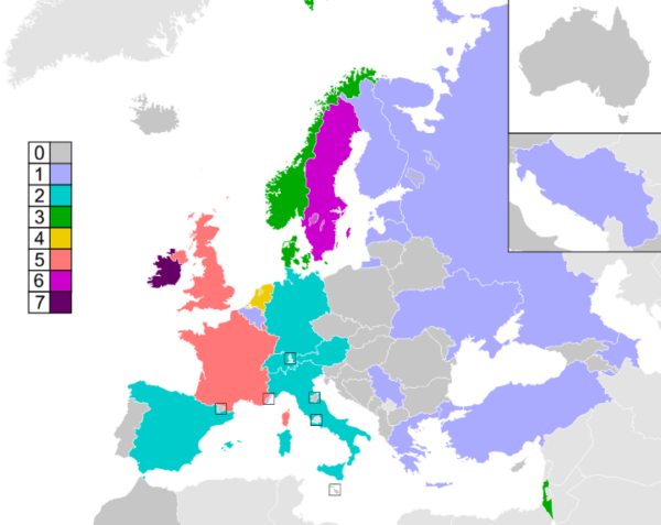 Number of Eurovision Victories, 2nd Place Finishes & Year of Debut ...