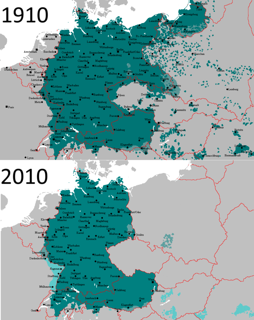 German Language Areas of Europe 1910 vs 2010: Brilliant Maps