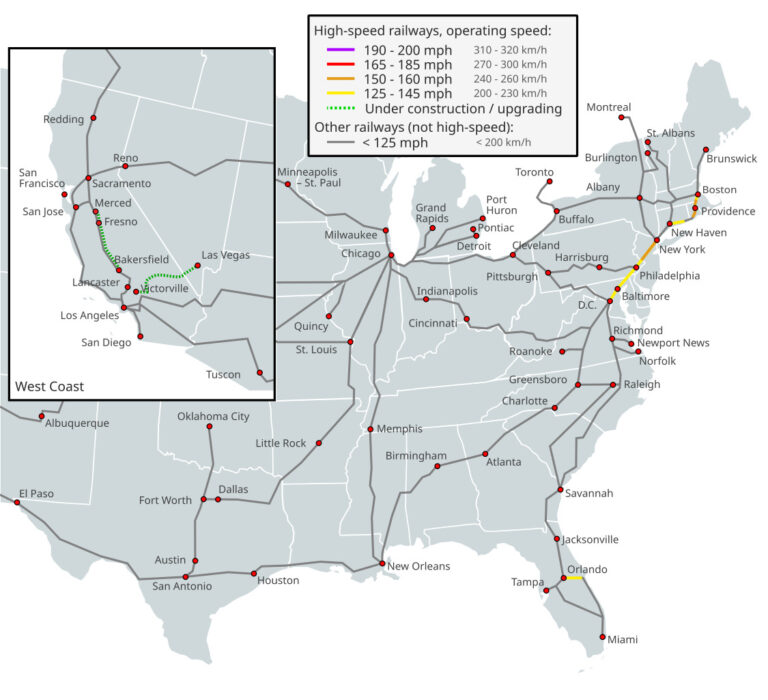 High-Speed Rail Lines USA vs Europe - Brilliant Maps