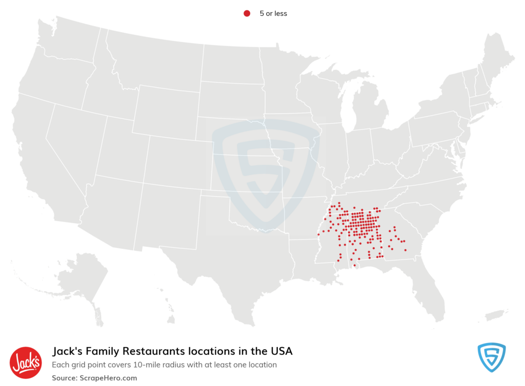 Map Of All 251 Jack's Family Restaurants Locations In The US By State