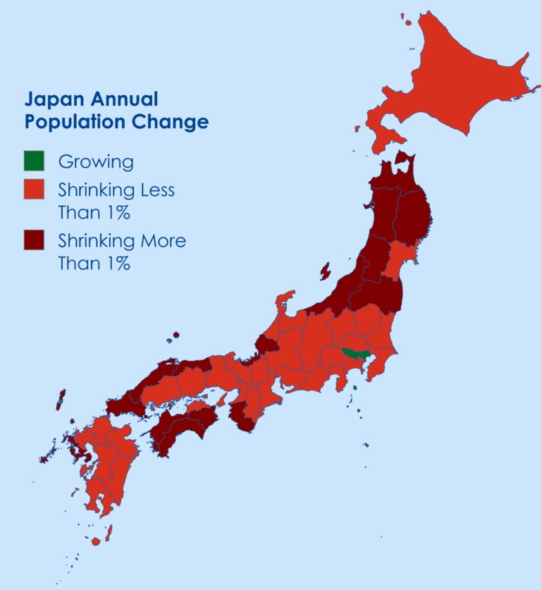 Japan's Annual Population Decline By Prefecture
