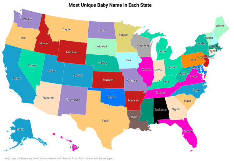 Most Unique Baby Name In Each State - Brilliant Maps