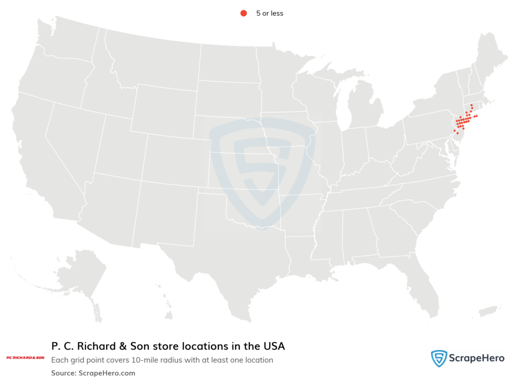 Map Of All 66 P. C. Richard & Son Locations In The US By State