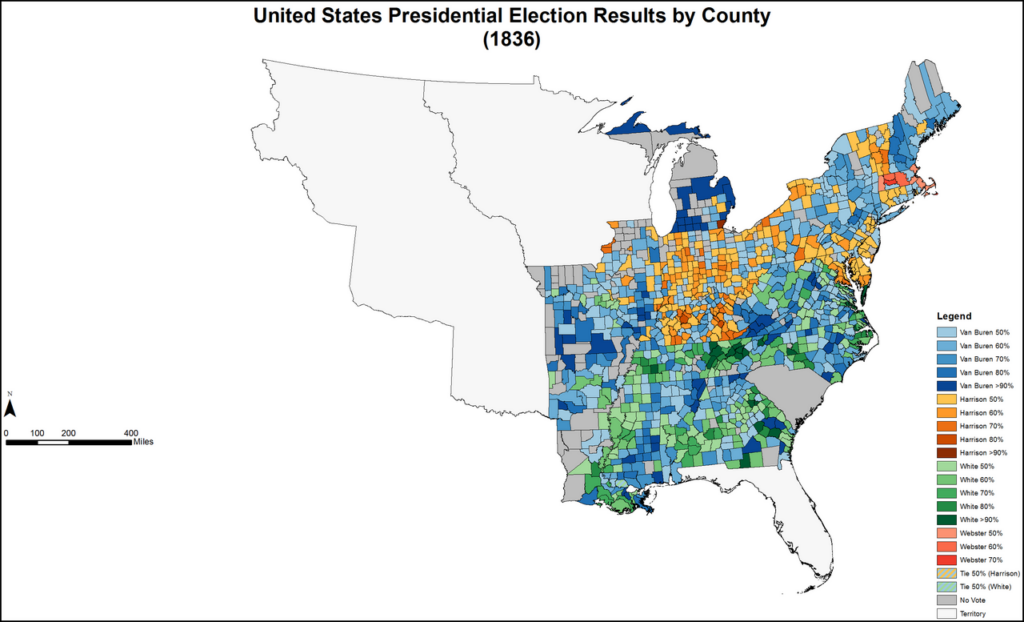 1836 US Presidential Election Map: Van Buren vs Harrison vs White vs ...