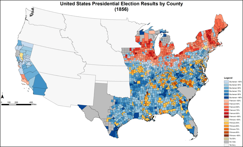 1856 US Presidential Election Map: Buchanan vs Frémont vs Fillmore ...