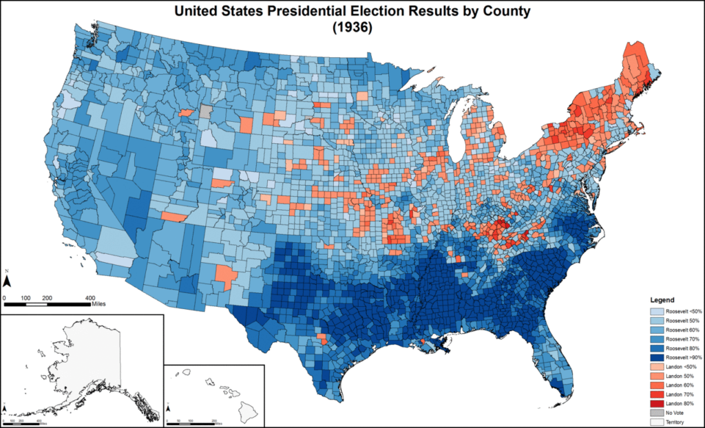 1936 US Presidential Election Map: Roosevelt vs Landon