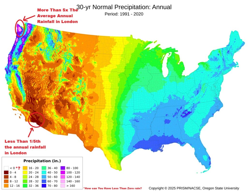 US Annual Precipitation vs Rain In London & The UK - Brilliant Maps