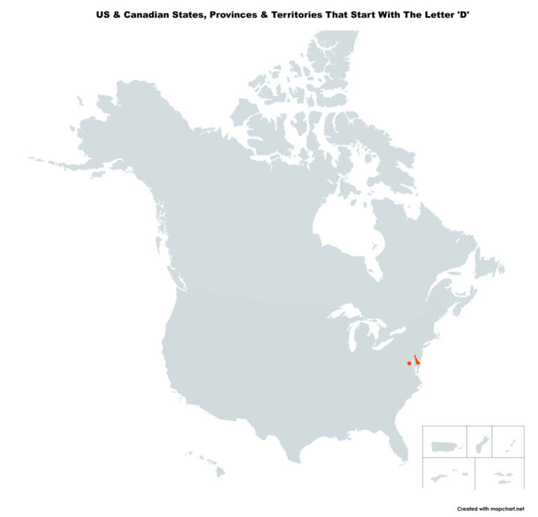 Map Of The 2 US States & Canadian Provinces That Start With The Letter ...