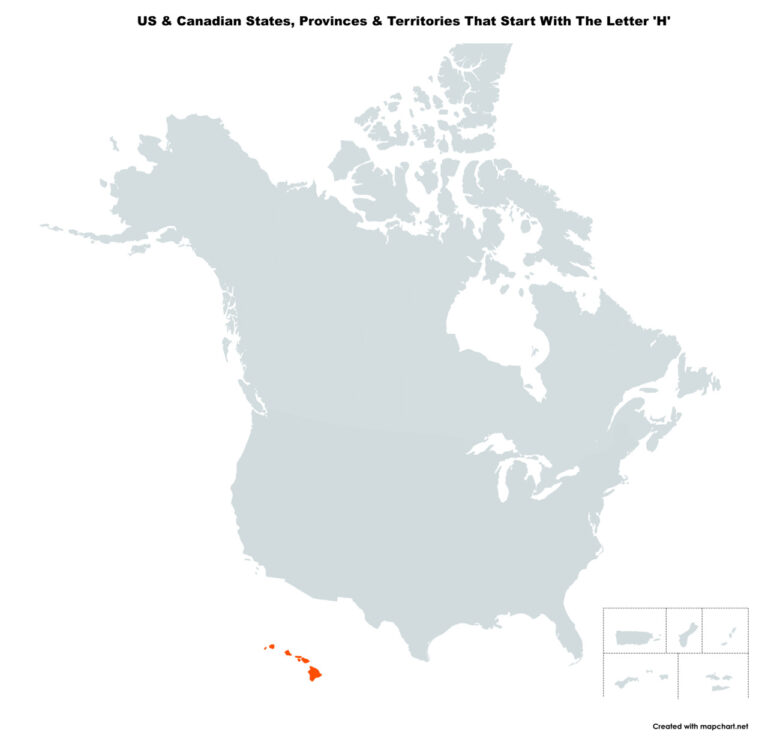 Map Of The 1 US State & Canadian Province That Start With The Letter 'H ...
