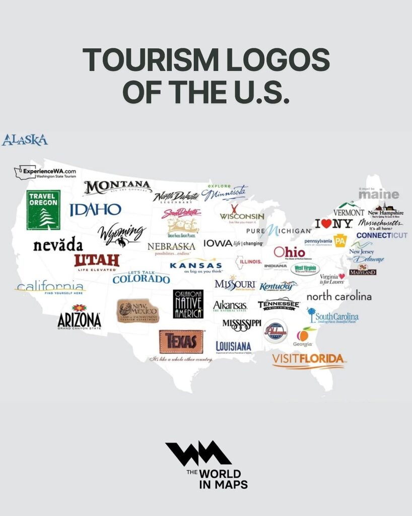 Maps of Showing The Fonts Used In Tourism Board Logos In Europe, Asia ...