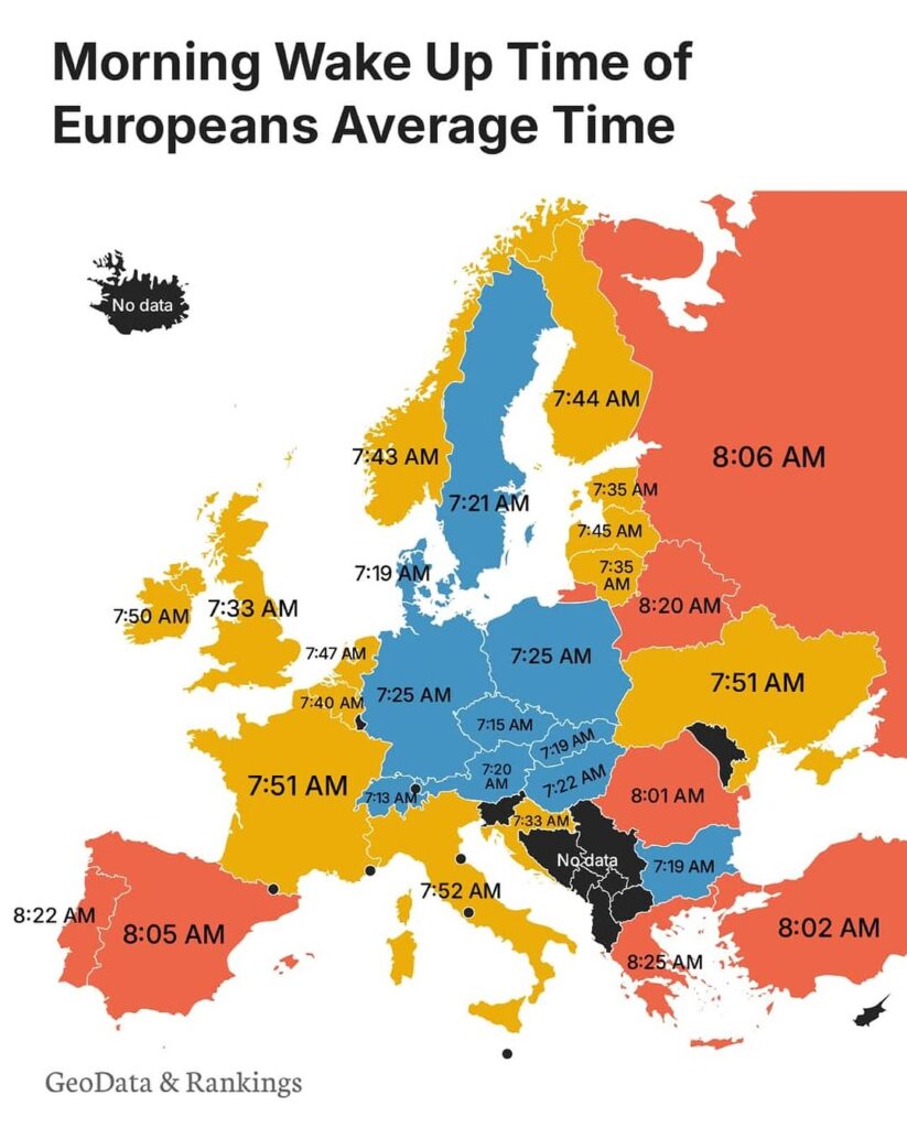 What Time Do Europeans Typically Wake Up? [With Data] - Brilliant Maps