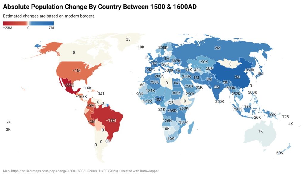 Global Change In Population Between 1500 & 1600AD - Brilliant Maps