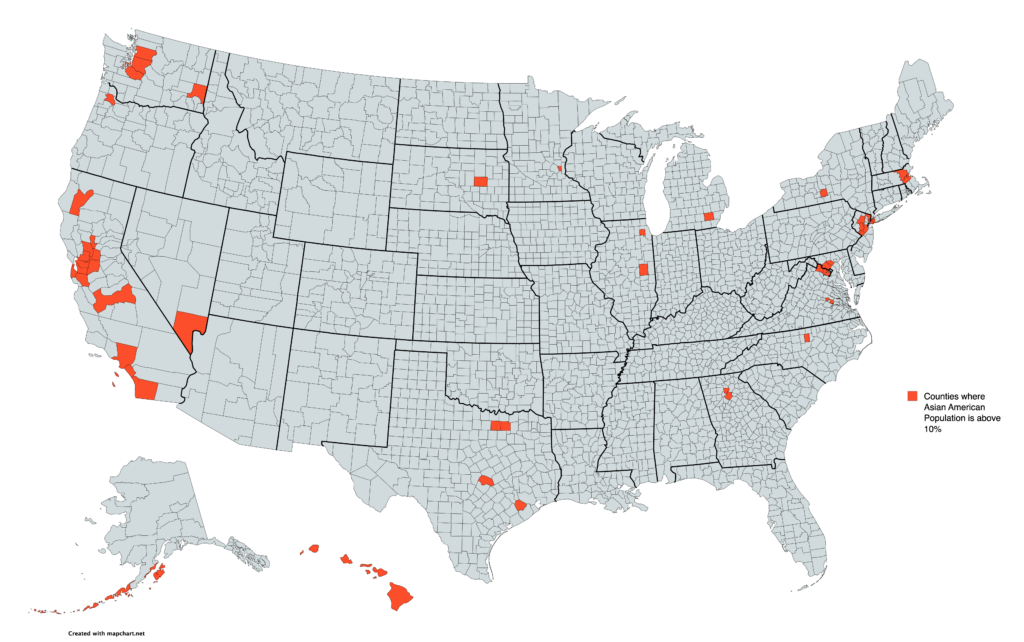 US Counties Where The Asian American Population Is Above 10% ...