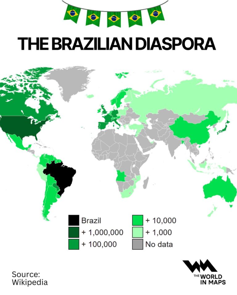 Brazilian Diaspora & Immigrants By Country - Brilliant Maps
