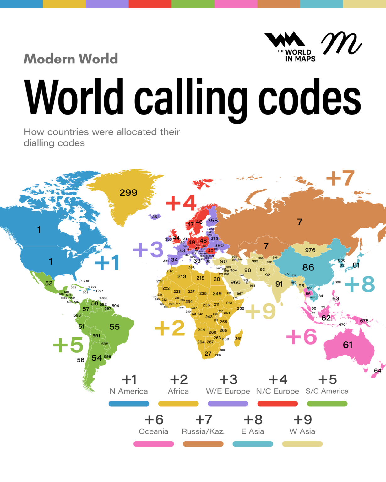 Map of International Telephone Country Codes By Country - Brilliant Maps