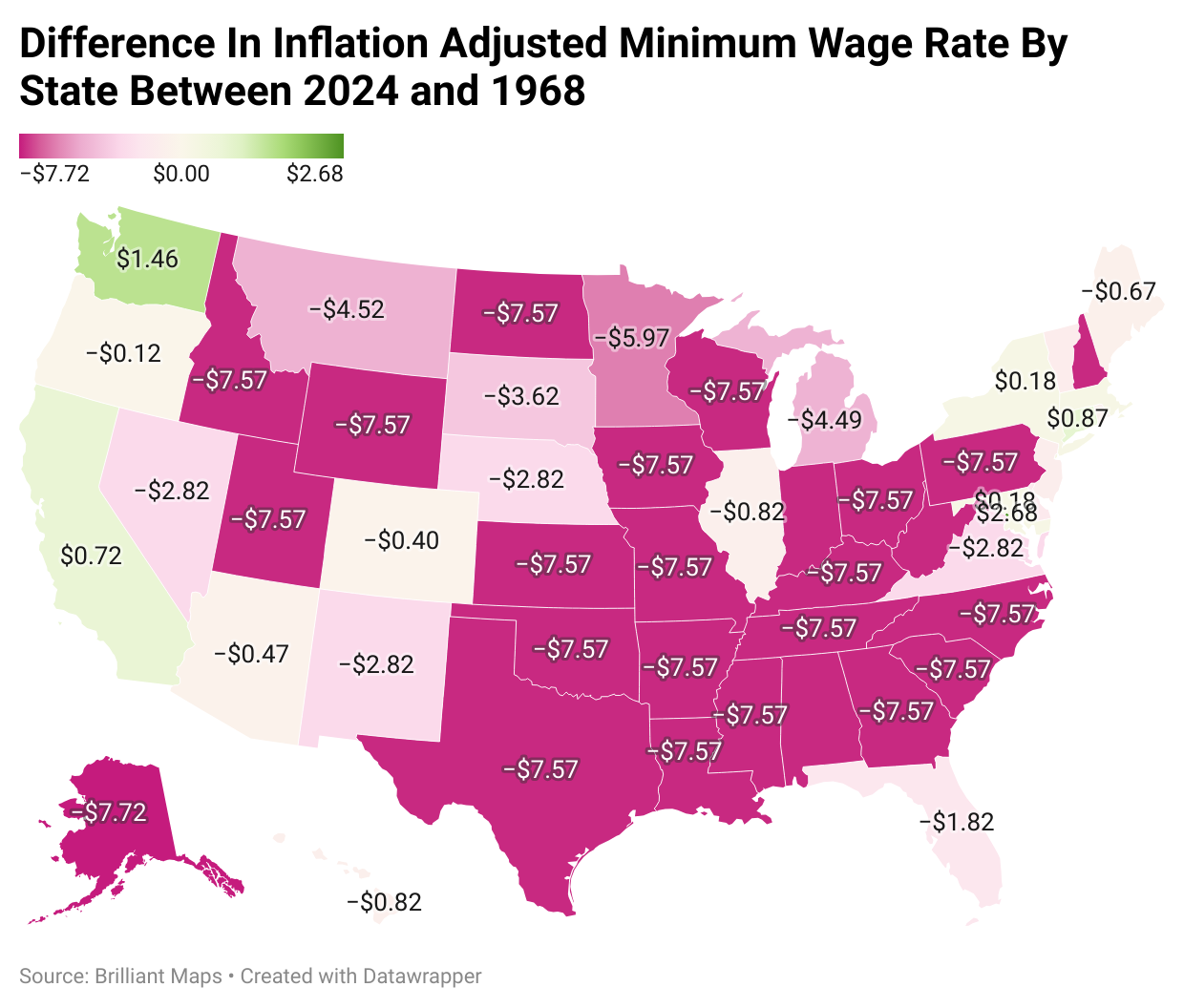 Difference In Inflation Adjusted Minimum Wage Rate By State Between Difference In Inflation Adjusted Minimum Wage Rate By State Between