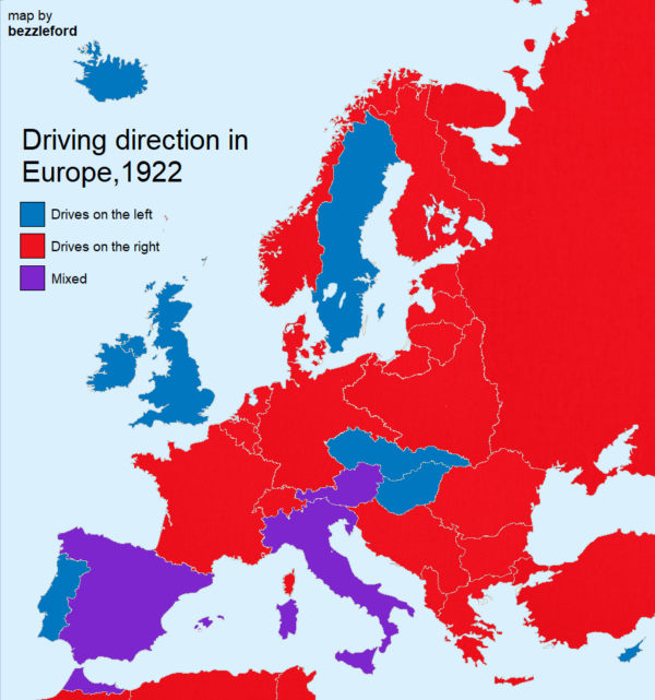Driving Side Of The Road In Europe In 1922 - Brilliant Maps