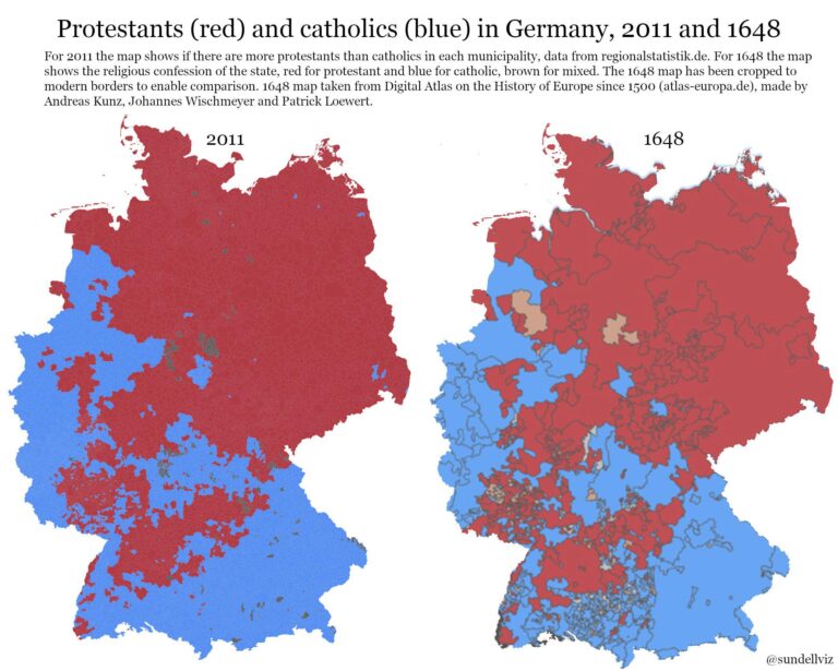 Religion in Germany Map By State: Protestants vs Catholics vs Not ...