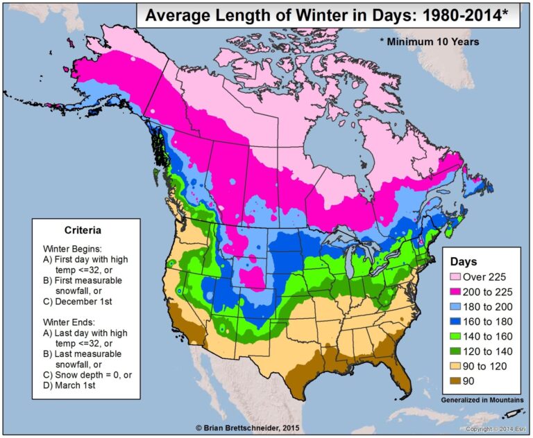 Length of Winter in Days In The U.S. & Canada - Brilliant Maps