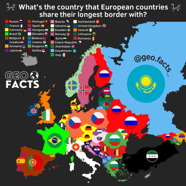 Map Of The Longest Land Border For Each European Country - Brilliant Maps