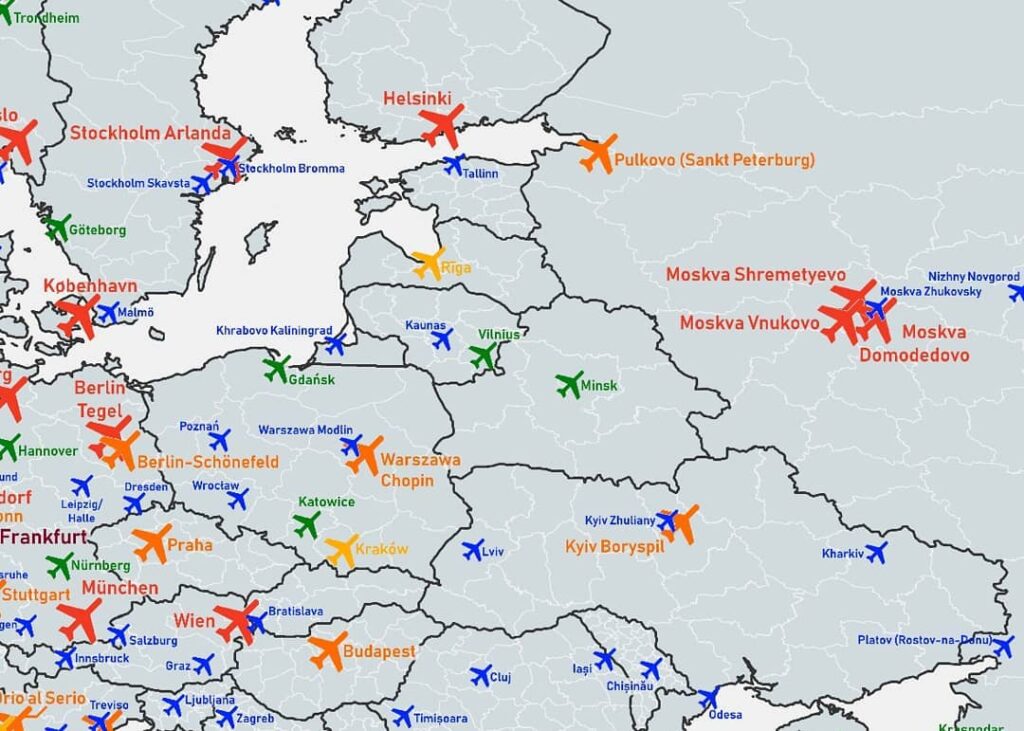 Map Of All Major Airports of Europe With Over 1 Million Yearly Passengers