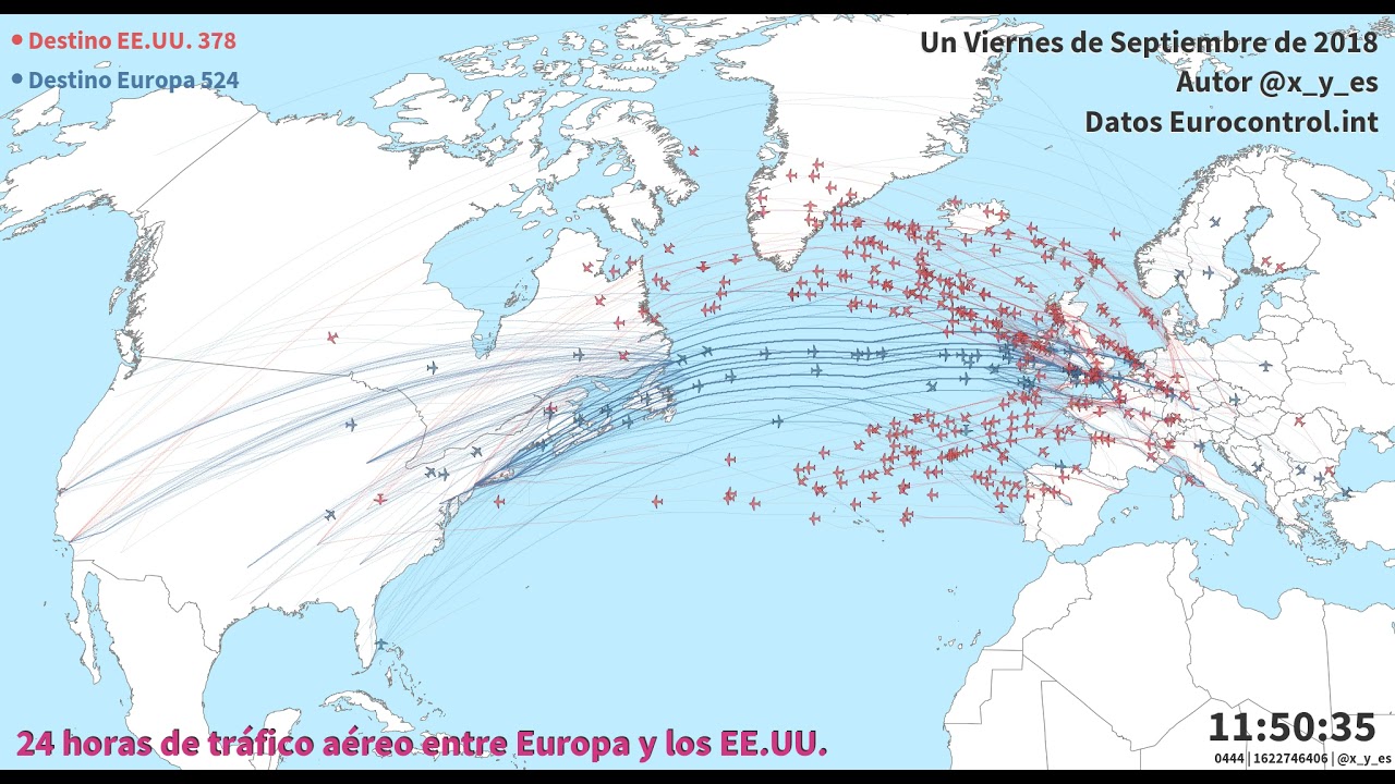 24 Hours Of Flights Between Europe and The US - Brilliant Maps
