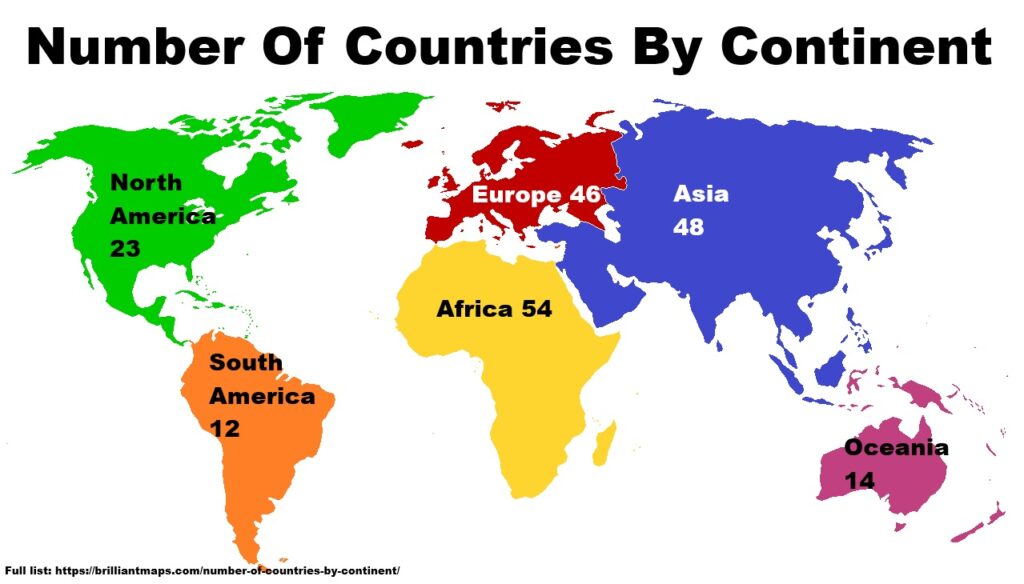 Map of The Number of Countries By Continent - Brilliant Maps