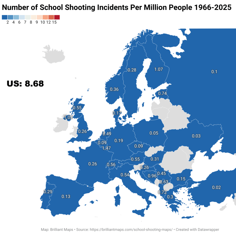 School Shootings: US vs Europe Maps - Brilliant Maps