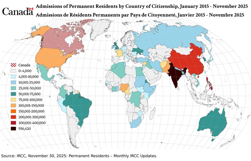 Where Permanent Residents Of Canada Came From Between 2015 & 2025 ...