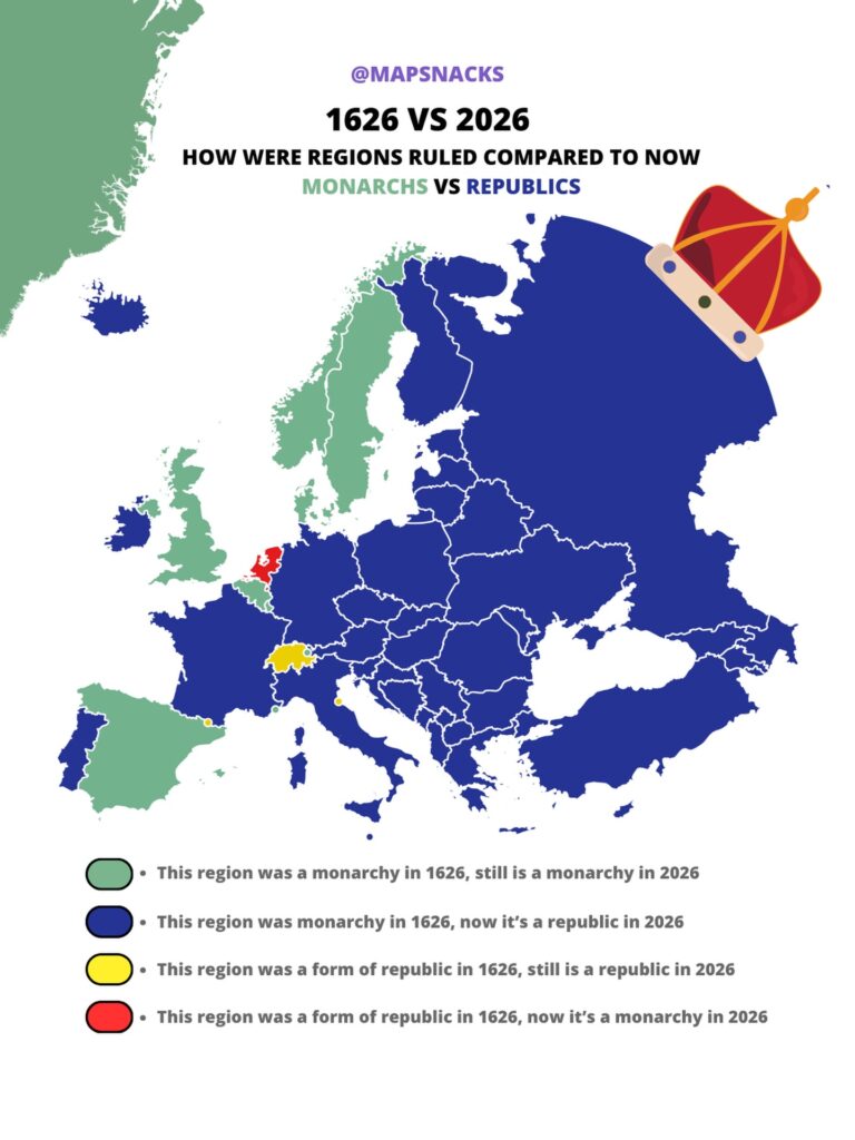 Monarchies Vs Republics In Europe 1714 - 2015 - Brilliant Maps