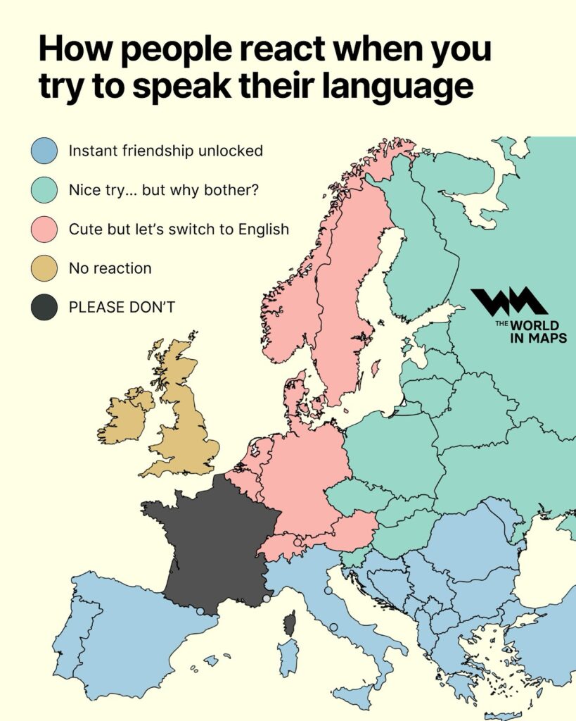 How Europeans React When You Try To Speak Their Language - Brilliant Maps