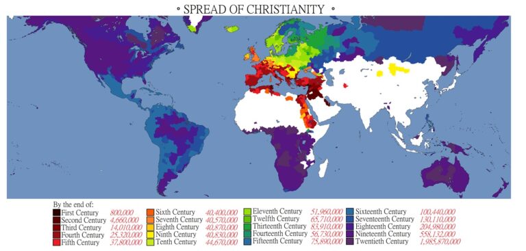 Map Showing the Spread of Christianity Between 33 & 2000AD - Brilliant Maps