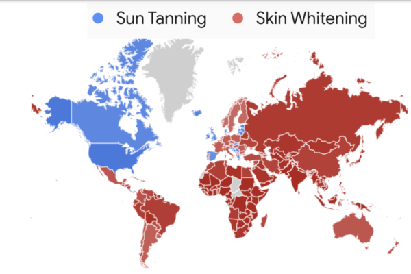 Sun Tanning vs Skin Whitening Map - Brilliant Maps