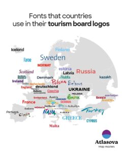Maps of Showing The Fonts Used In Tourism Board Logos In Europe, Asia ...
