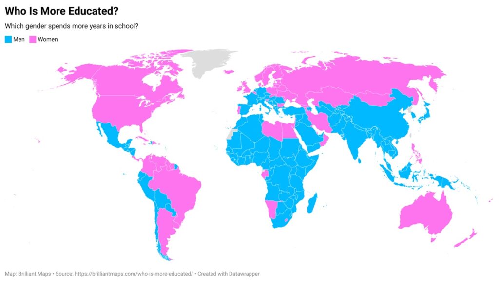 Who Is More Educated? Men vs Women - Brilliant Maps